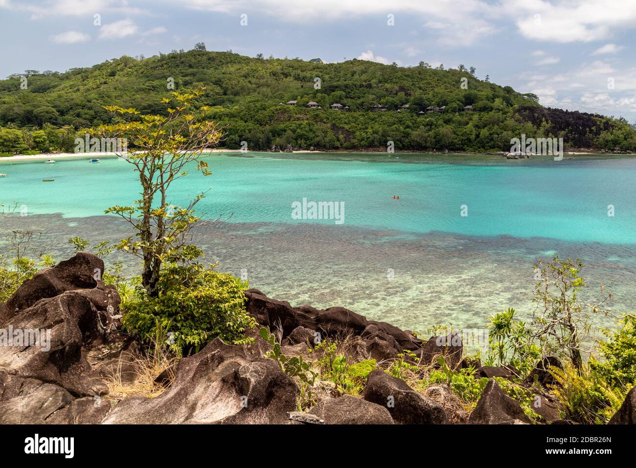 Panoramic view at the landscape on Seychelles island Mahé with ...
