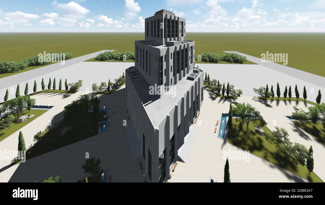 3d render - Aerial view of contemporary house exterior Stock Photo - Alamy