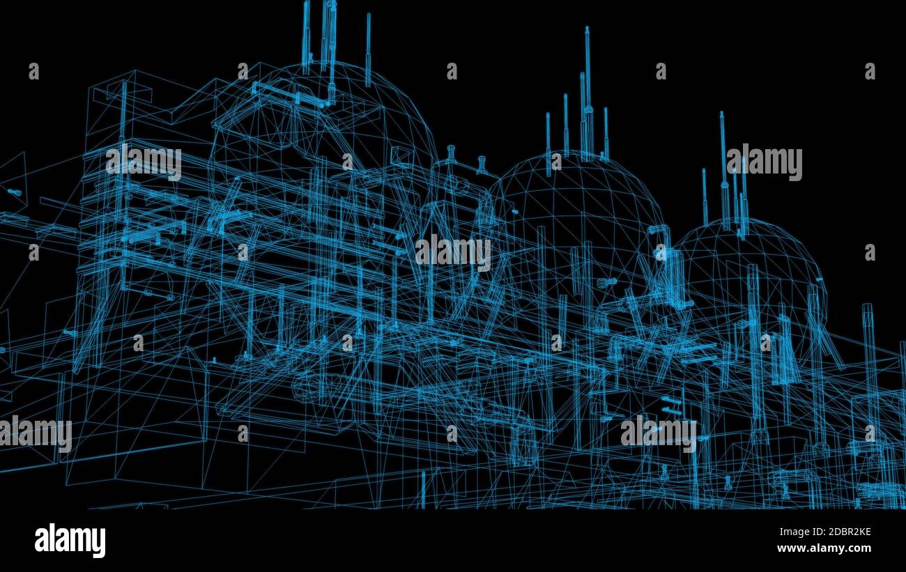 3d rendering - wire frame model of industrial buildings Stock Photo - Alamy