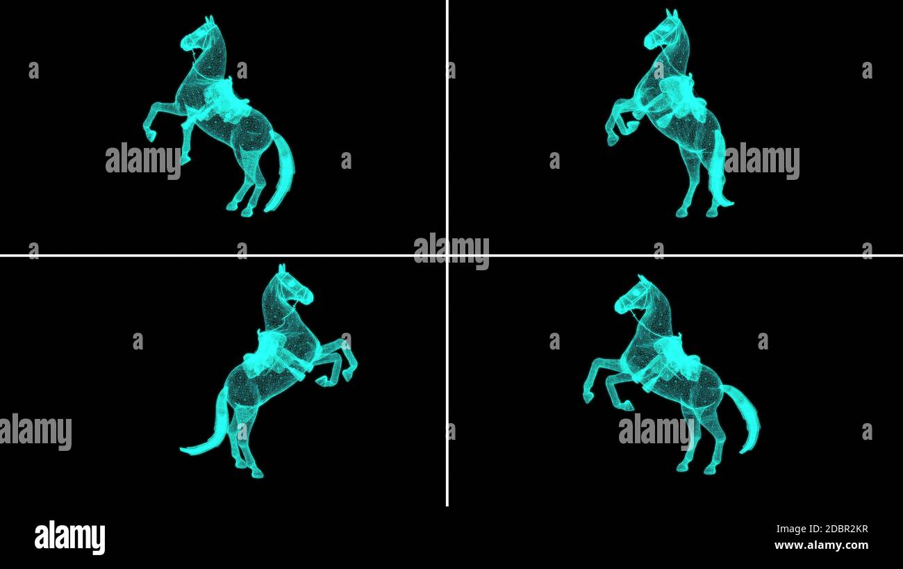 3d rendering - wire frame model of Horse Hologram in Motion Stock Photo ...