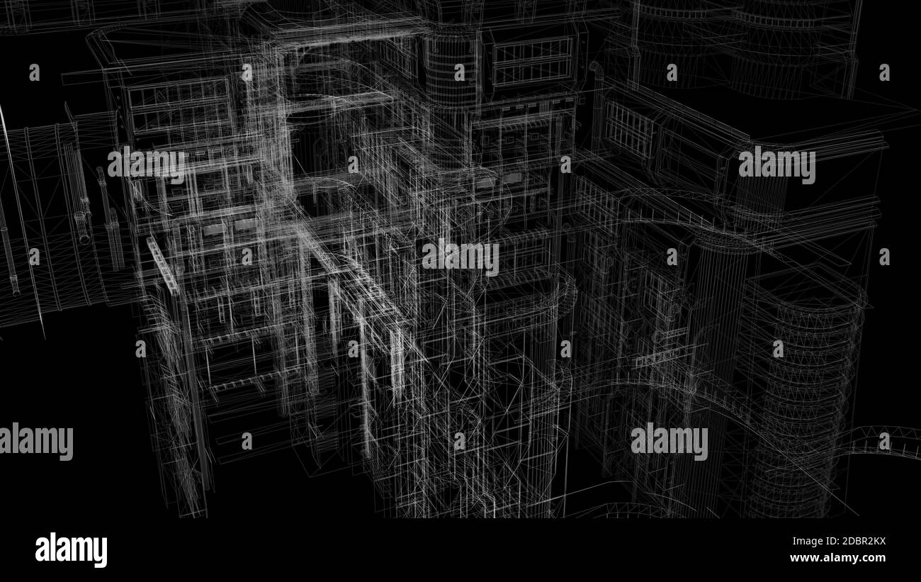 wire frame model of city - 3D Rendering Stock Photo - Alamy