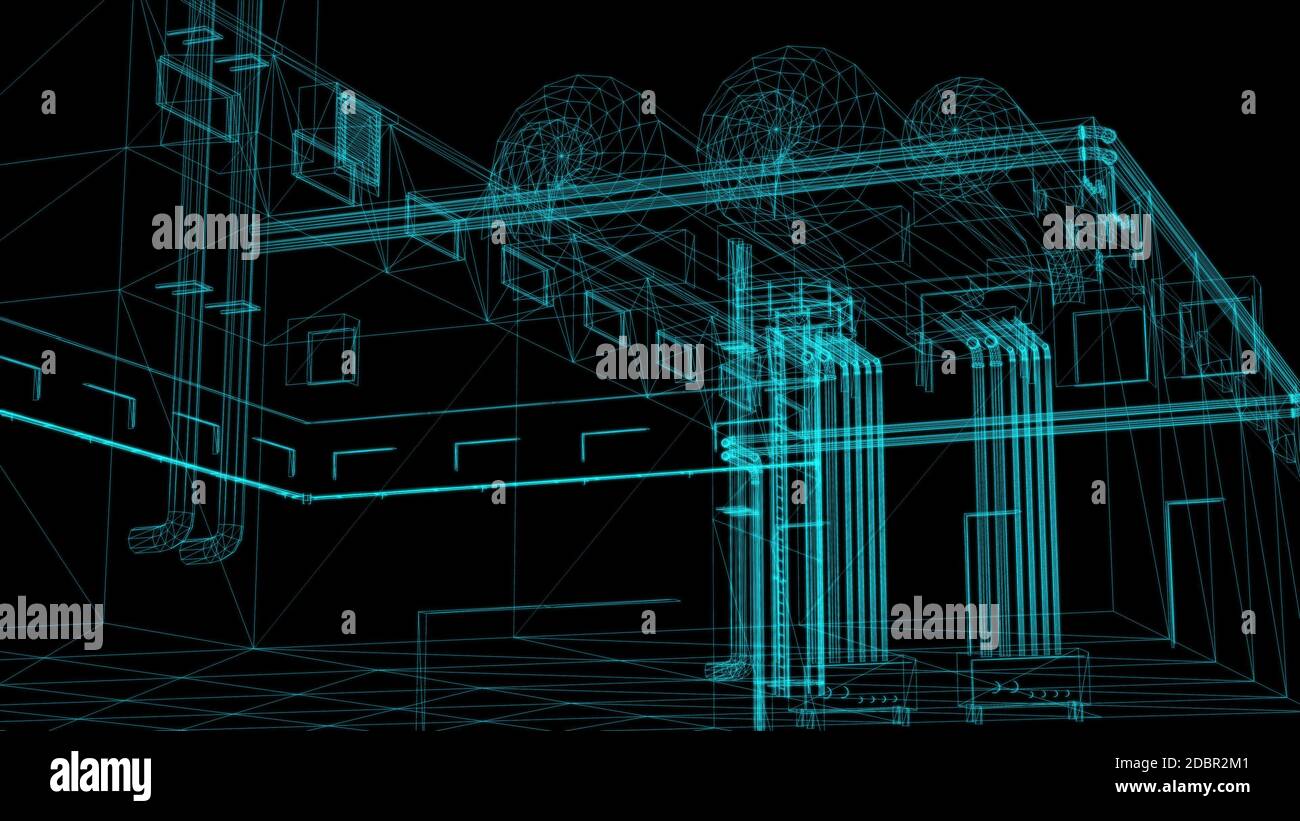 3d rendering - wire frame model of industrial buildings Stock Photo - Alamy