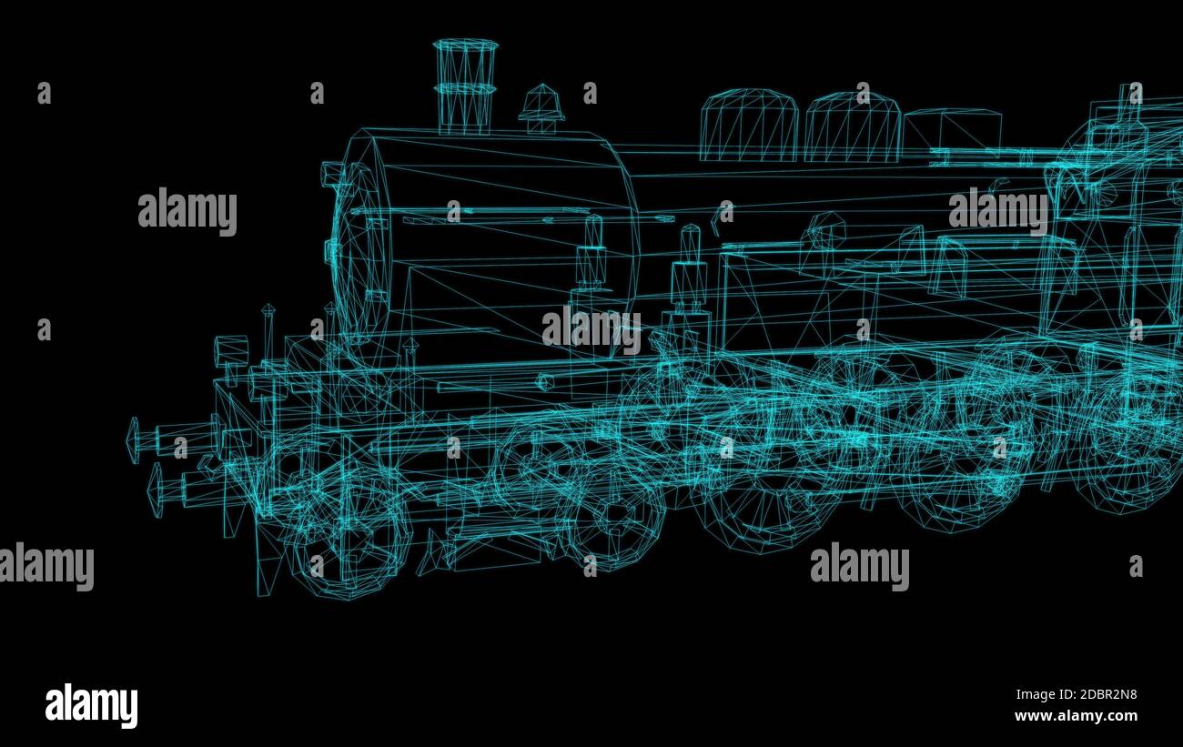 3d rendering - wire frame model of Train Hologram in Motion Stock Photo ...