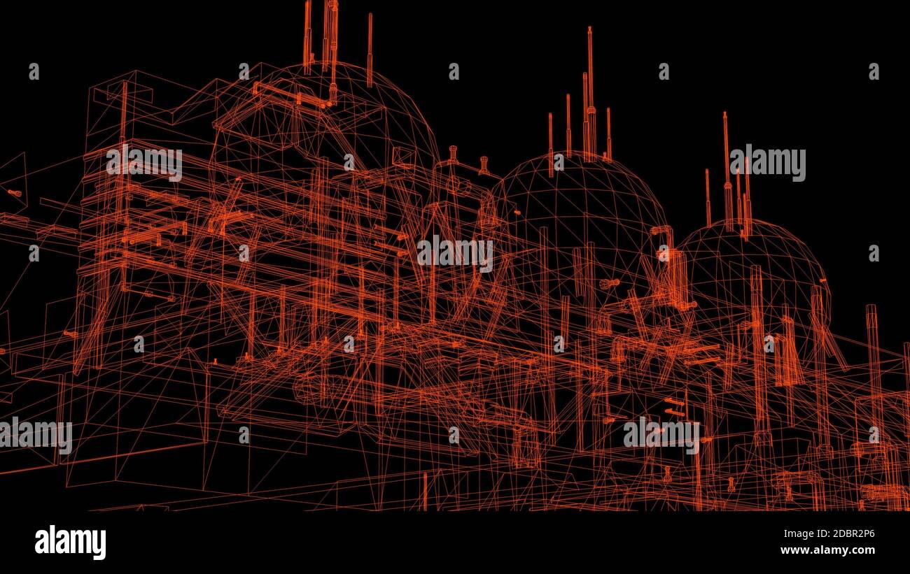 3d rendering - wire frame model of industrial buildings Stock Photo - Alamy