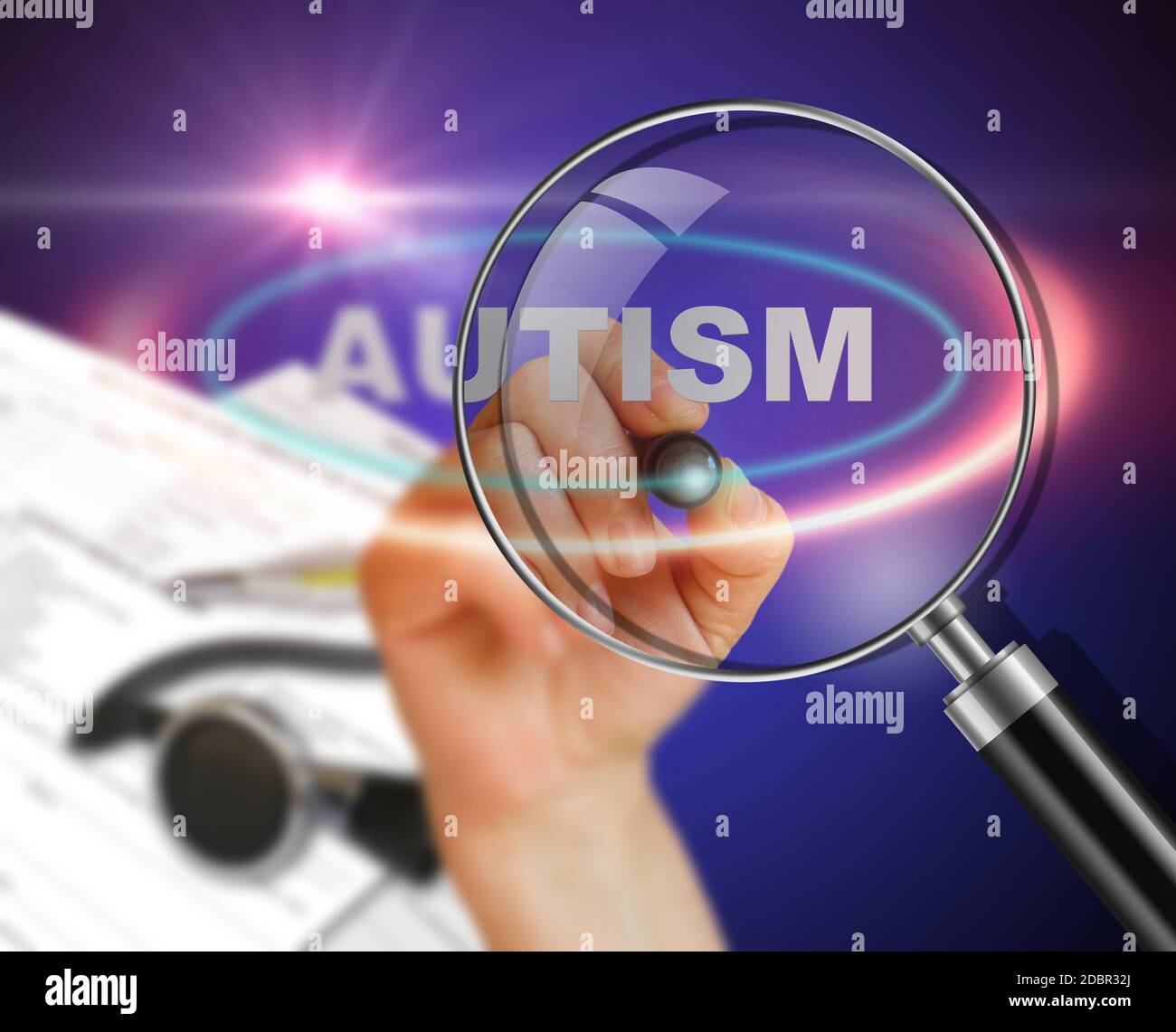 writing word Autism with marker on gradient background made in 2d ...