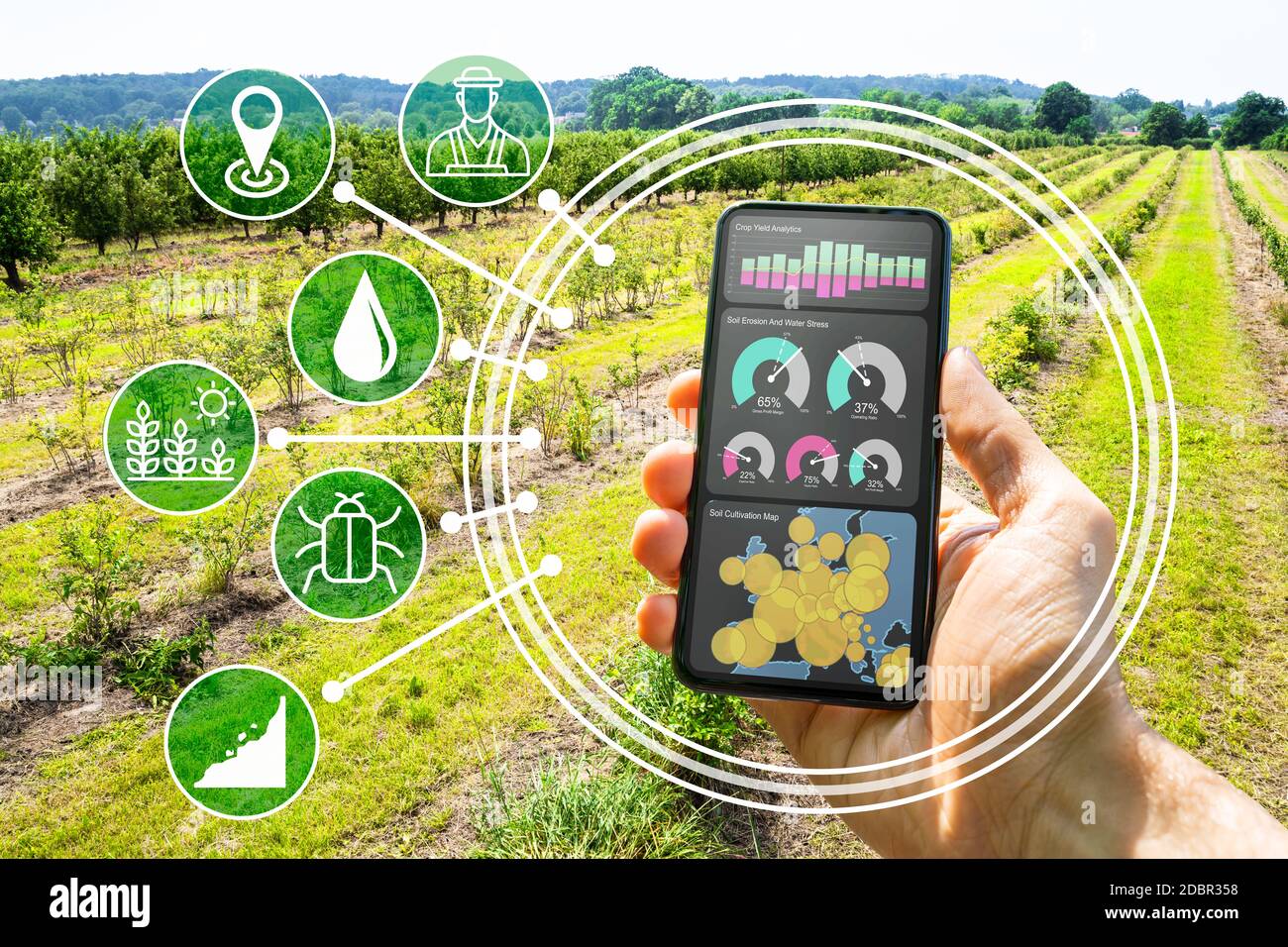 Smart Farming Digital Technology Agriculture App At Farm Stock Photo ...