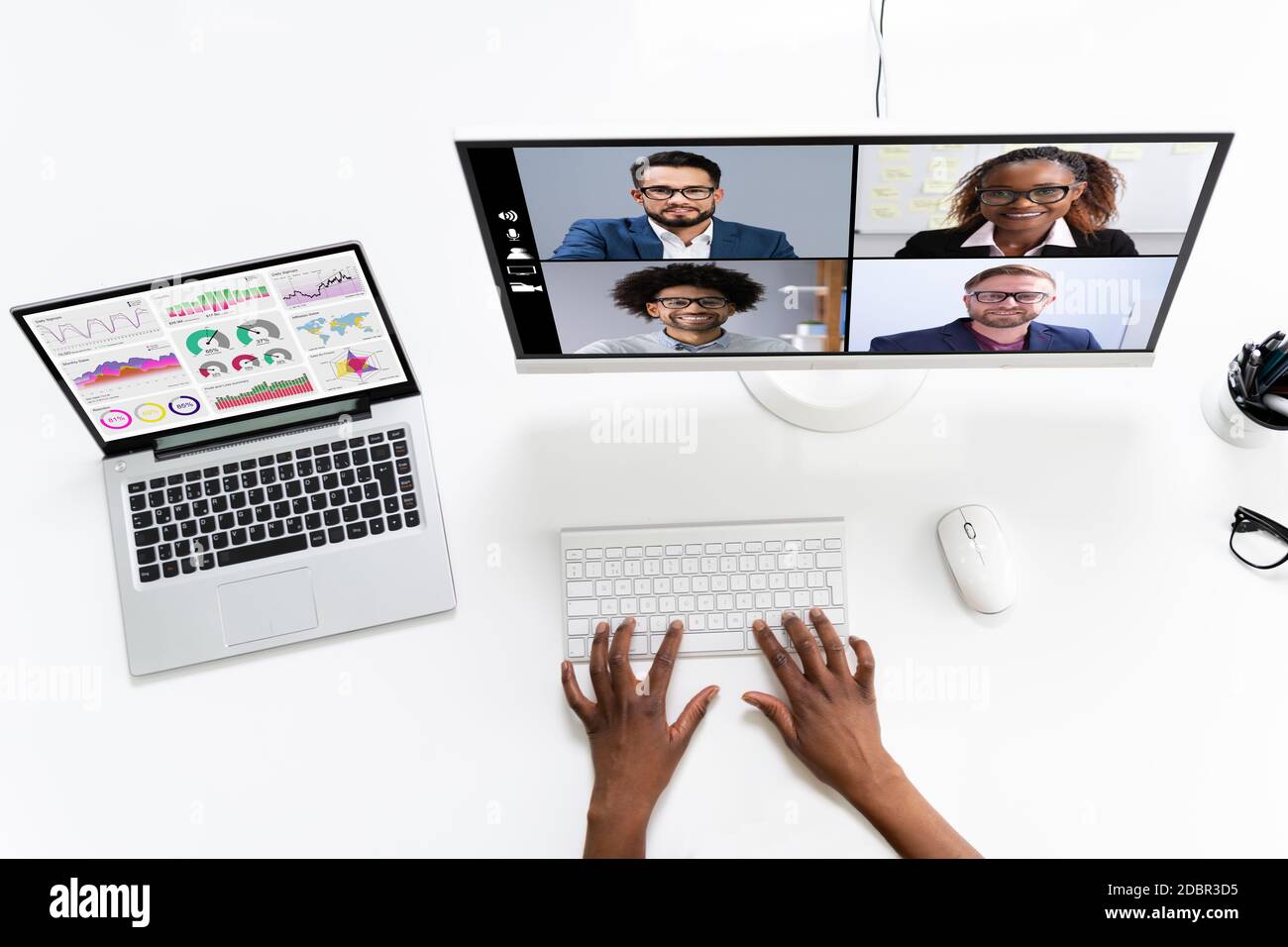 Watching Video Conference Business Webinar On Computer Stock Photo - Alamy