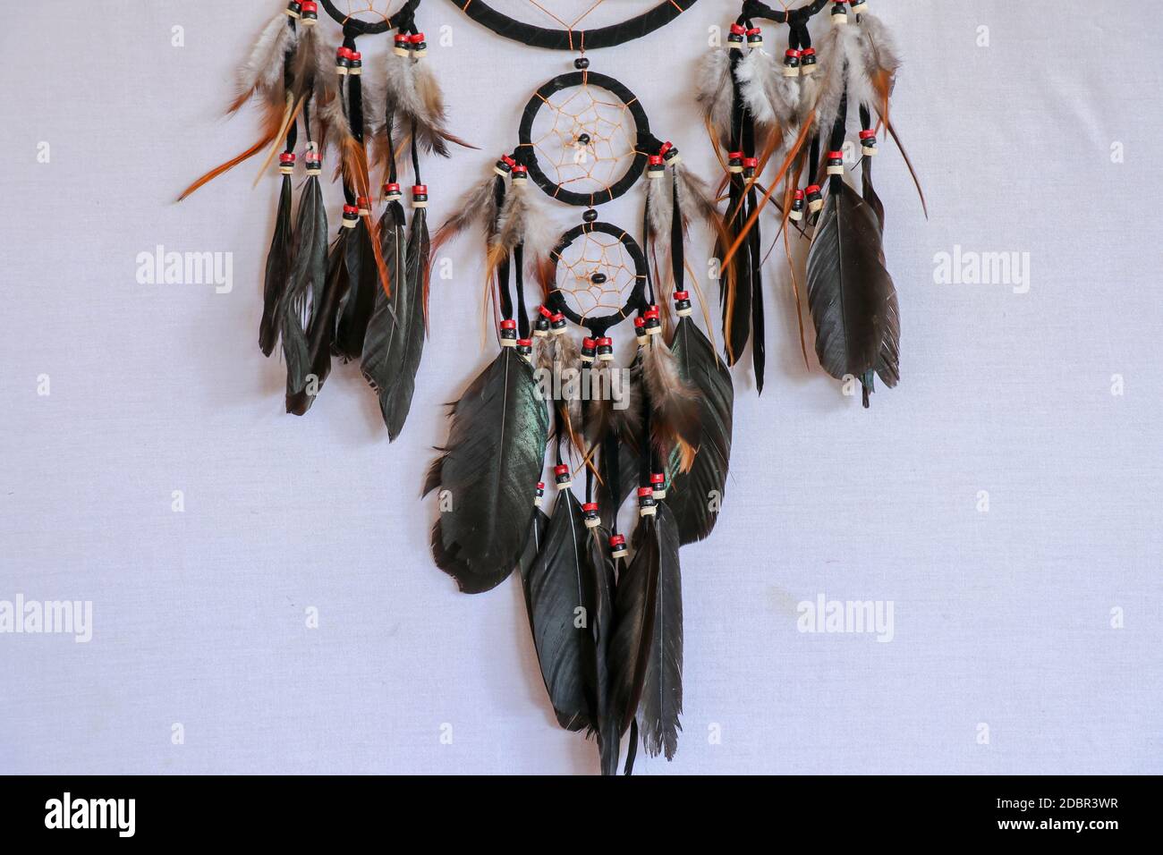 Macro view of real native dream catcher details on pure white ...