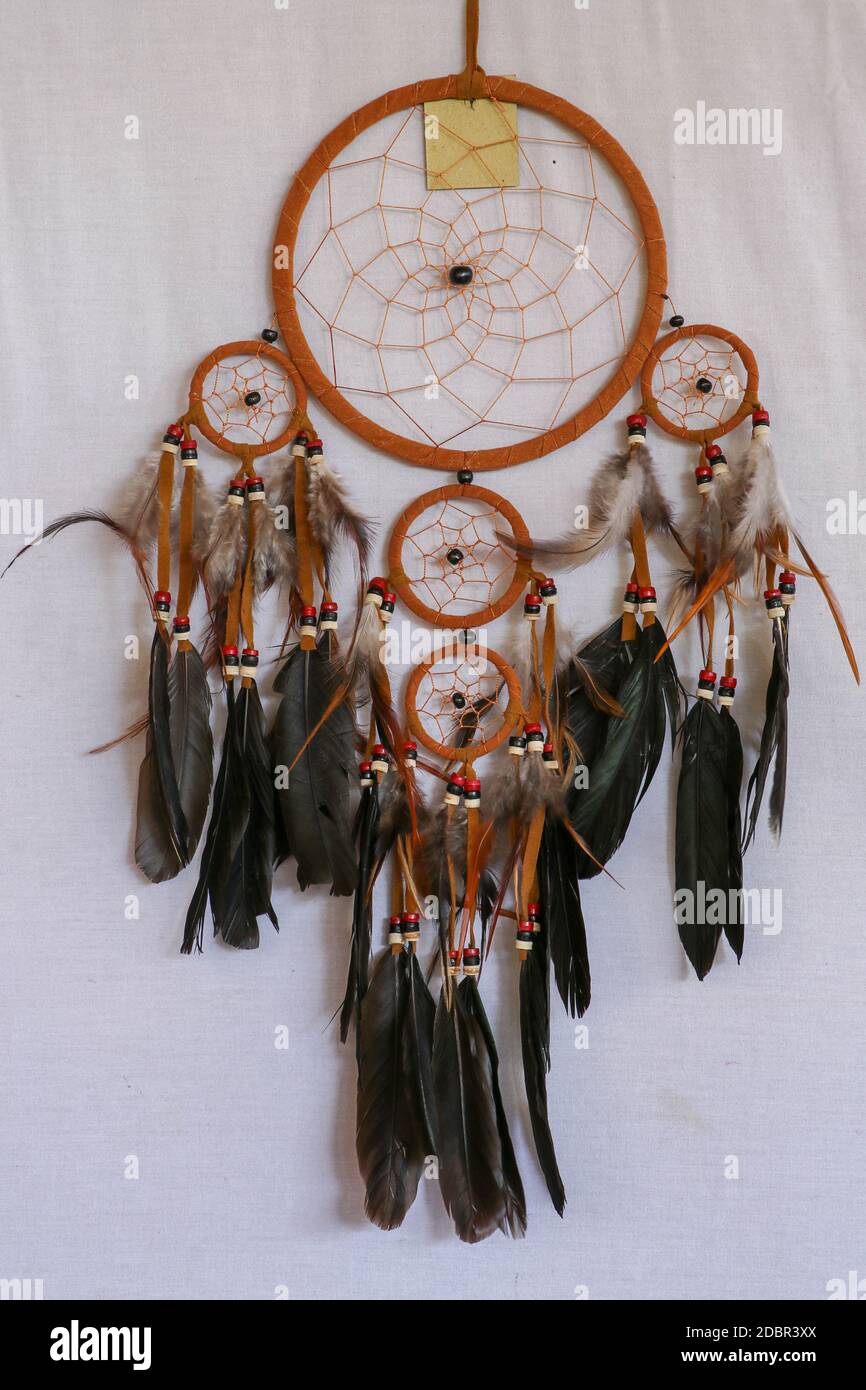 Real native dream catcher on pure white background Stock Photo - Alamy