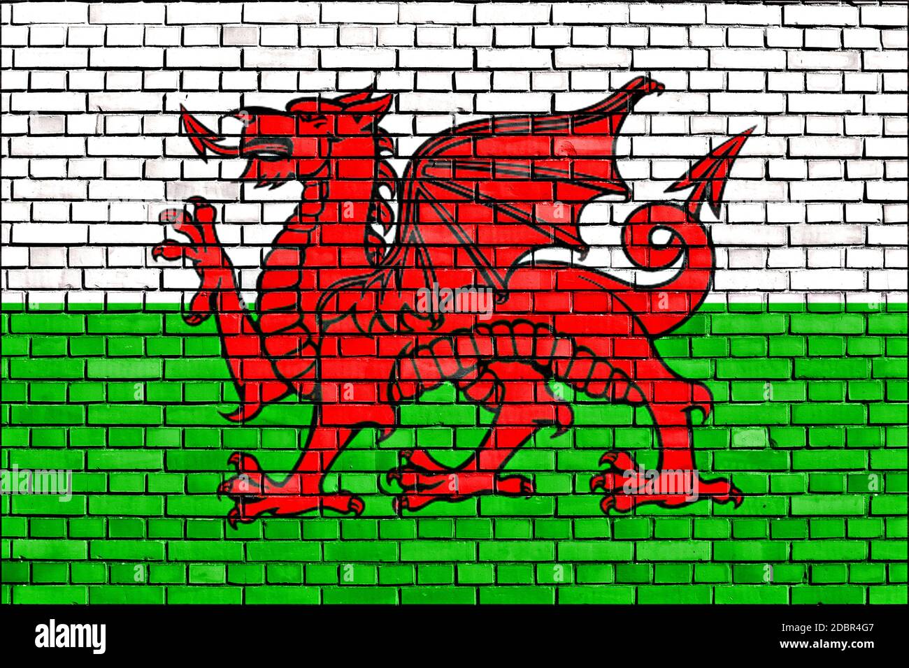 flag of Wales painted on brick wall Stock Photo - Alamy