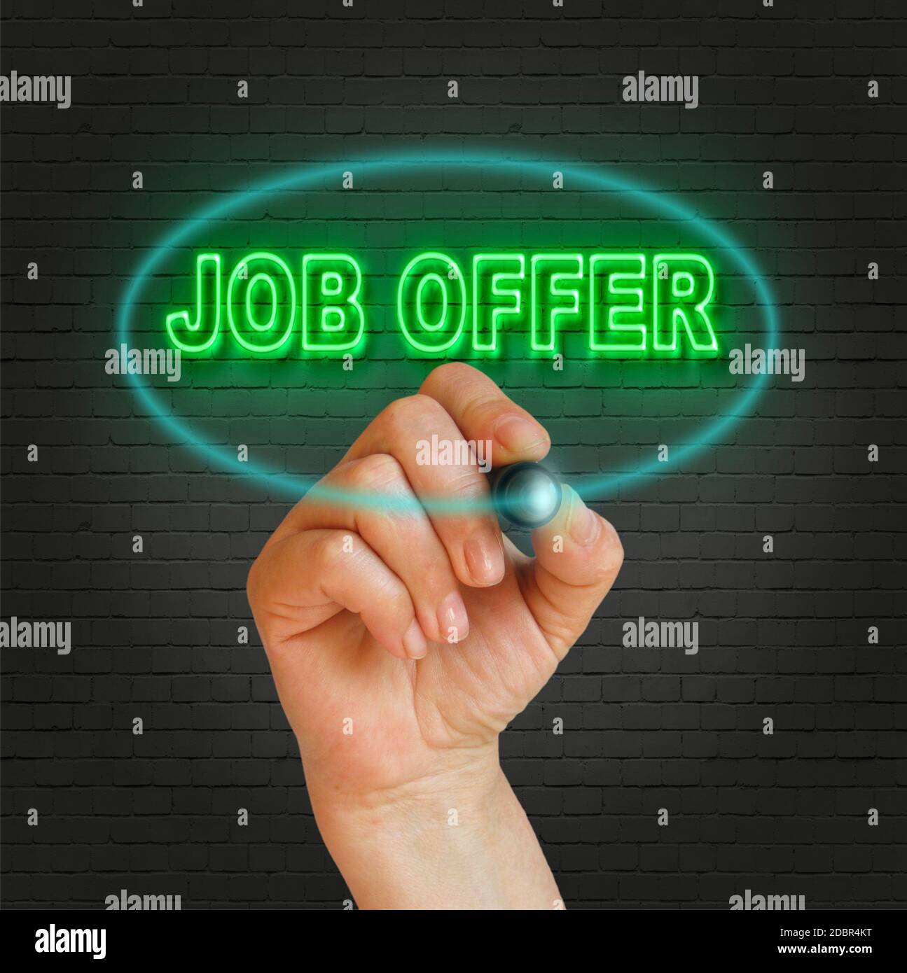 writing word job offer with marker on wall background made in 2d ...