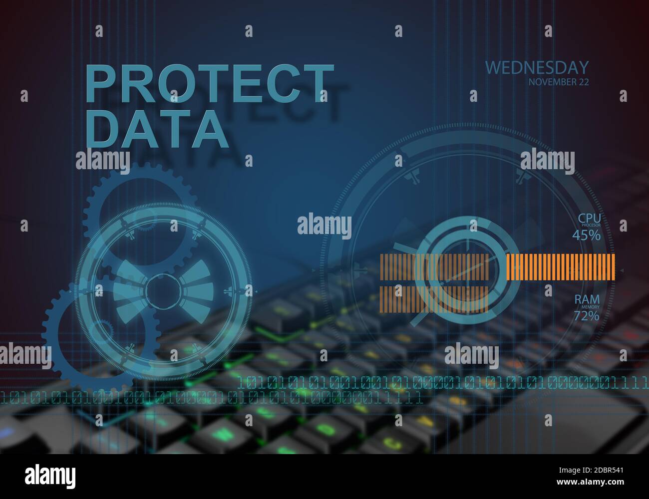 hi tech infographics of protect data made in 3d software Stock Photo ...