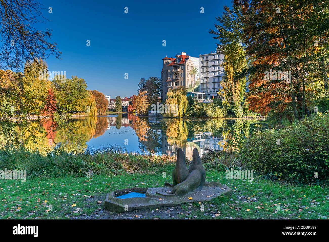 Berlin, Germany - November 7, 2020: Shore of Lake Lietzen with ...