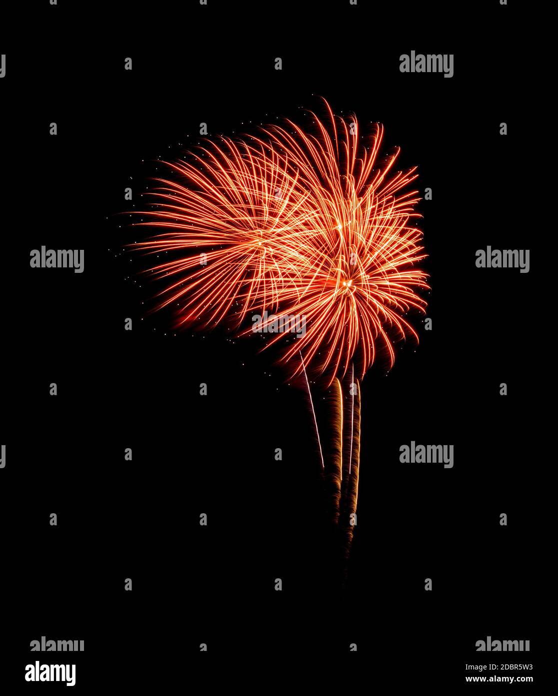 Red exploded fireworks display, isolated on black background Stock ...