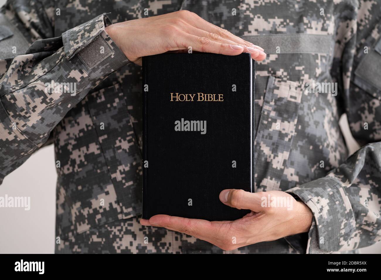 Patriotic Military Army Soldier Holding Bible In Uniform Stock Photo ...