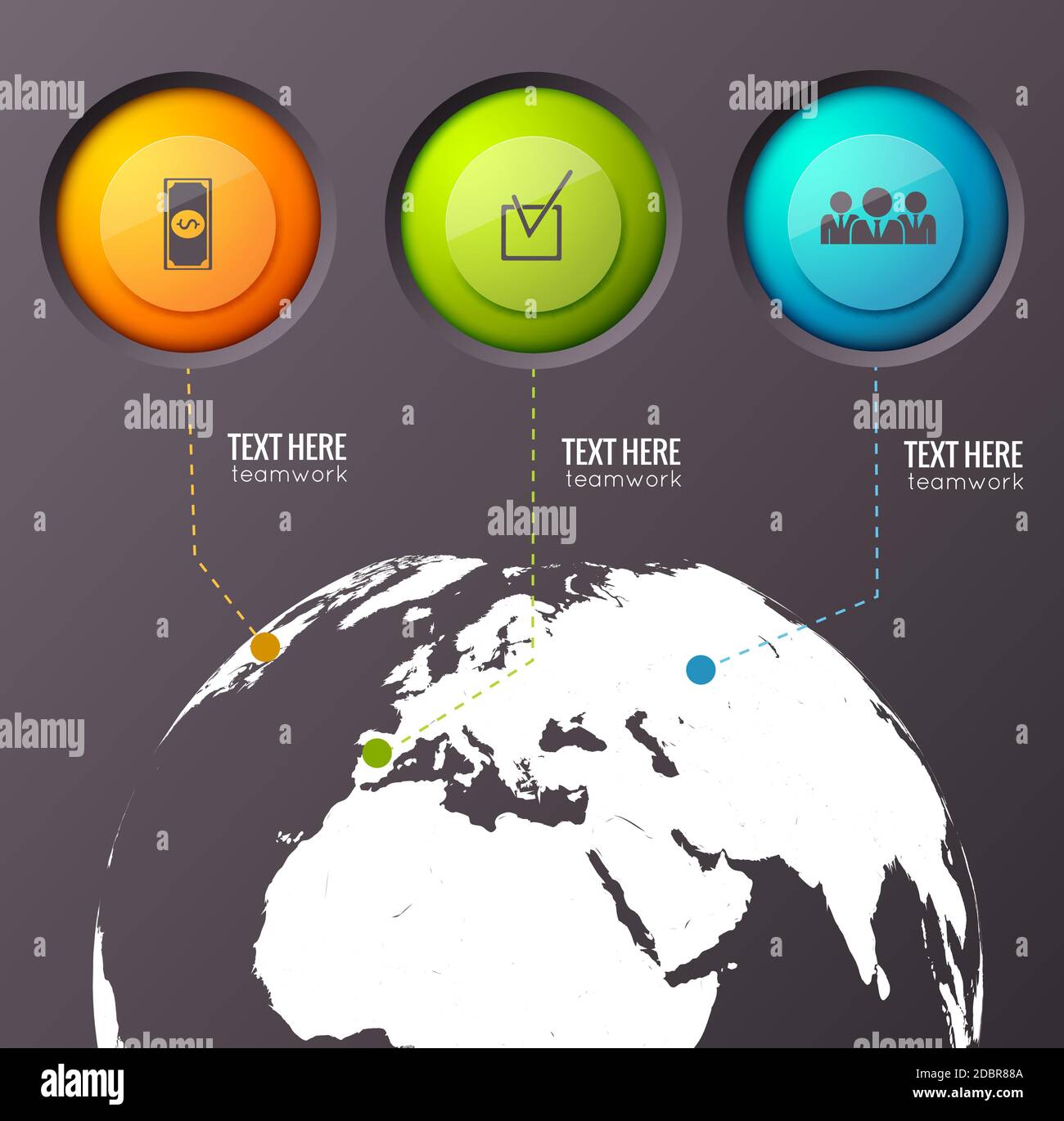 Infographic teamwork composition with three cumbersome buttons of ...