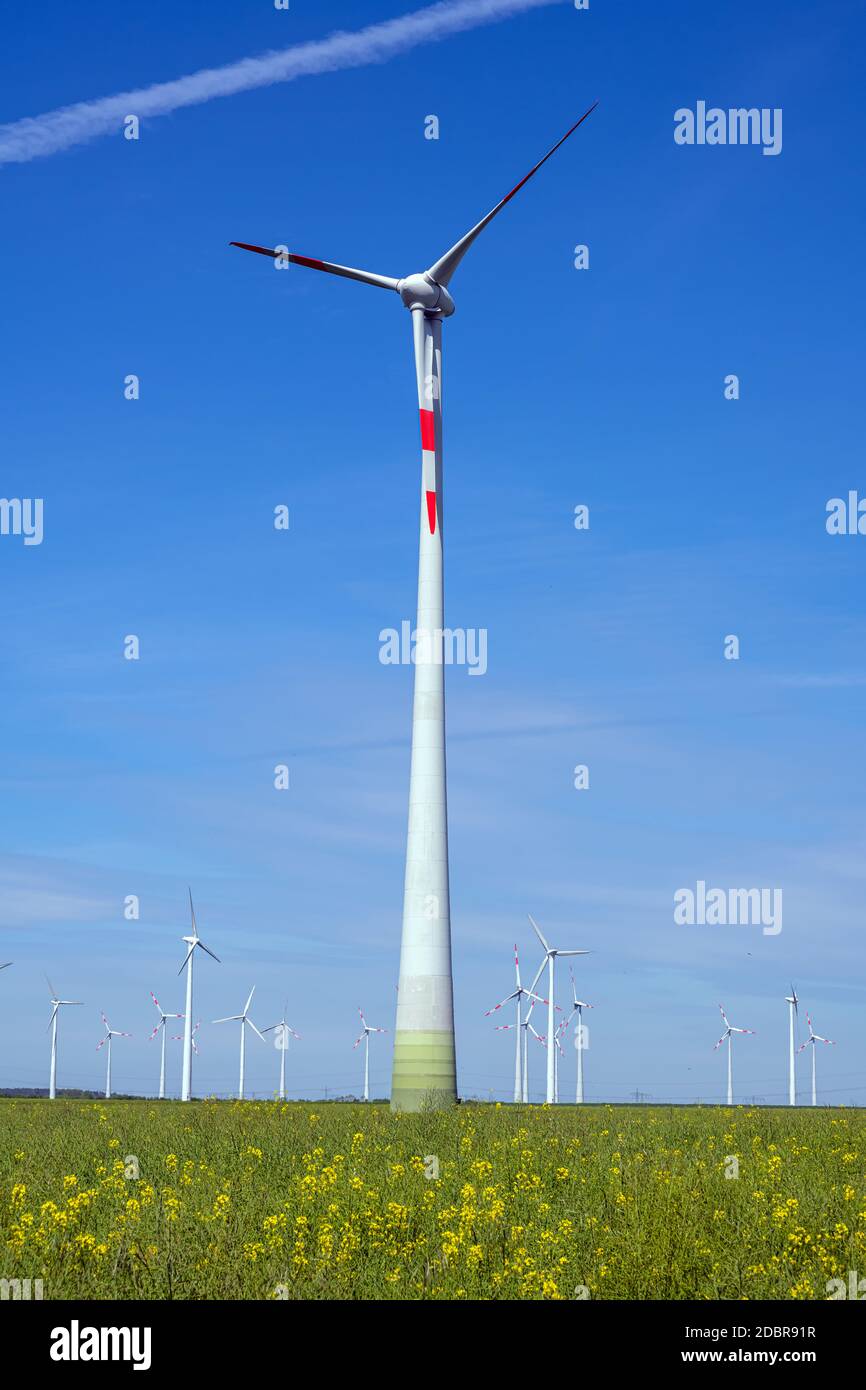 Modern wind power turbines seen in rural Germany Stock Photo - Alamy