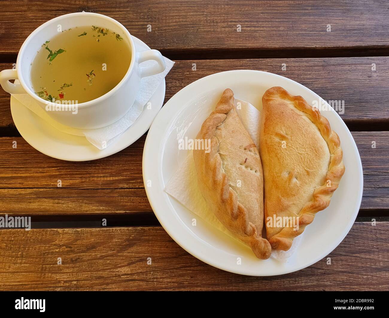 Karaite traditional food kibinai and broth in Trakai Lithuania Europe ...
