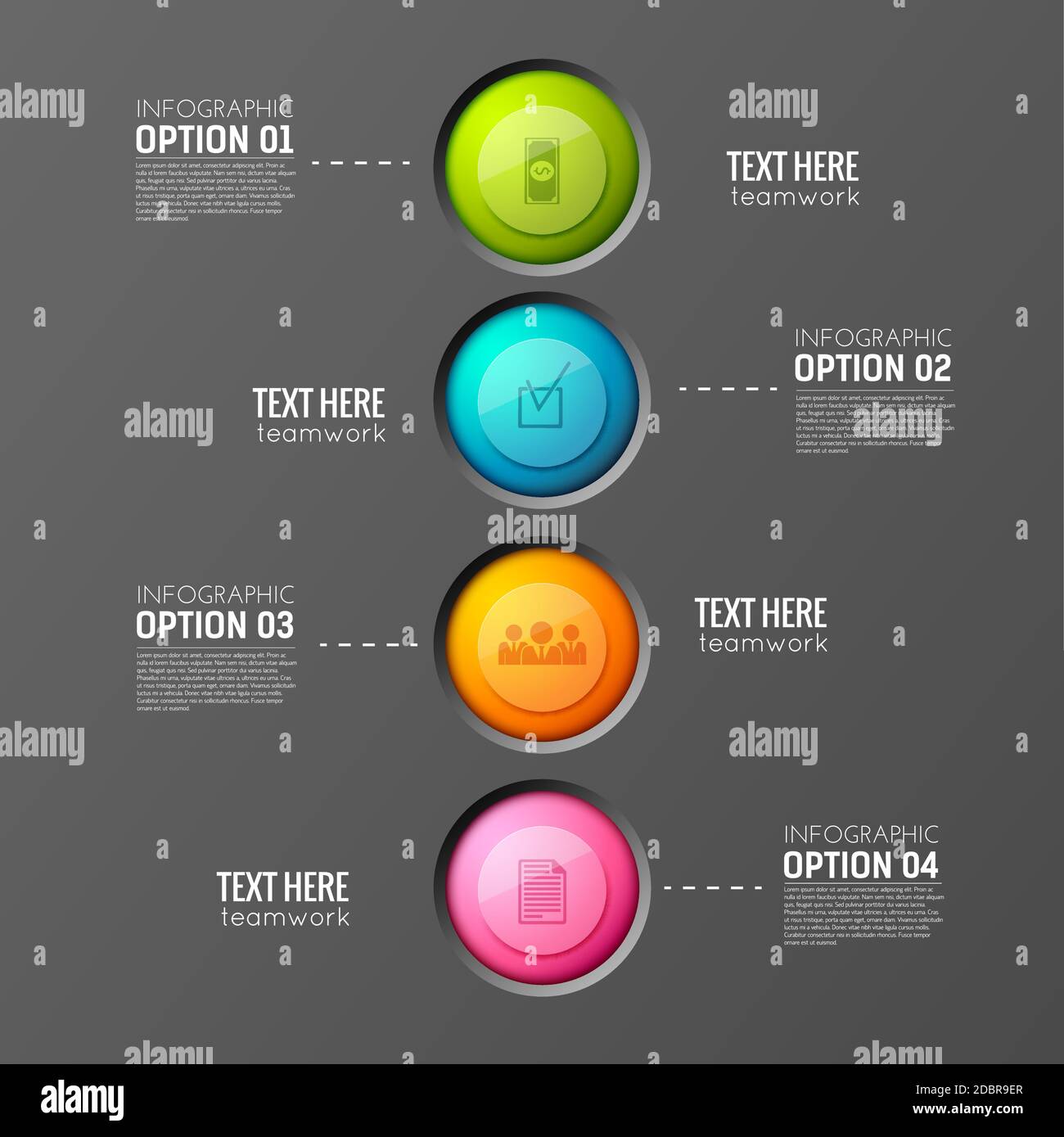 Business infographic concept with four round buttons of different ...