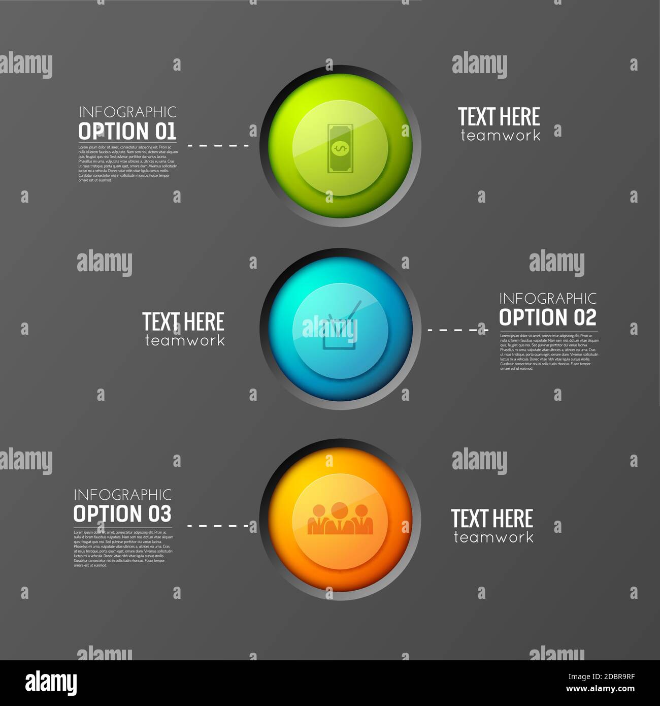 Infographic business background concept with three colorful round ...