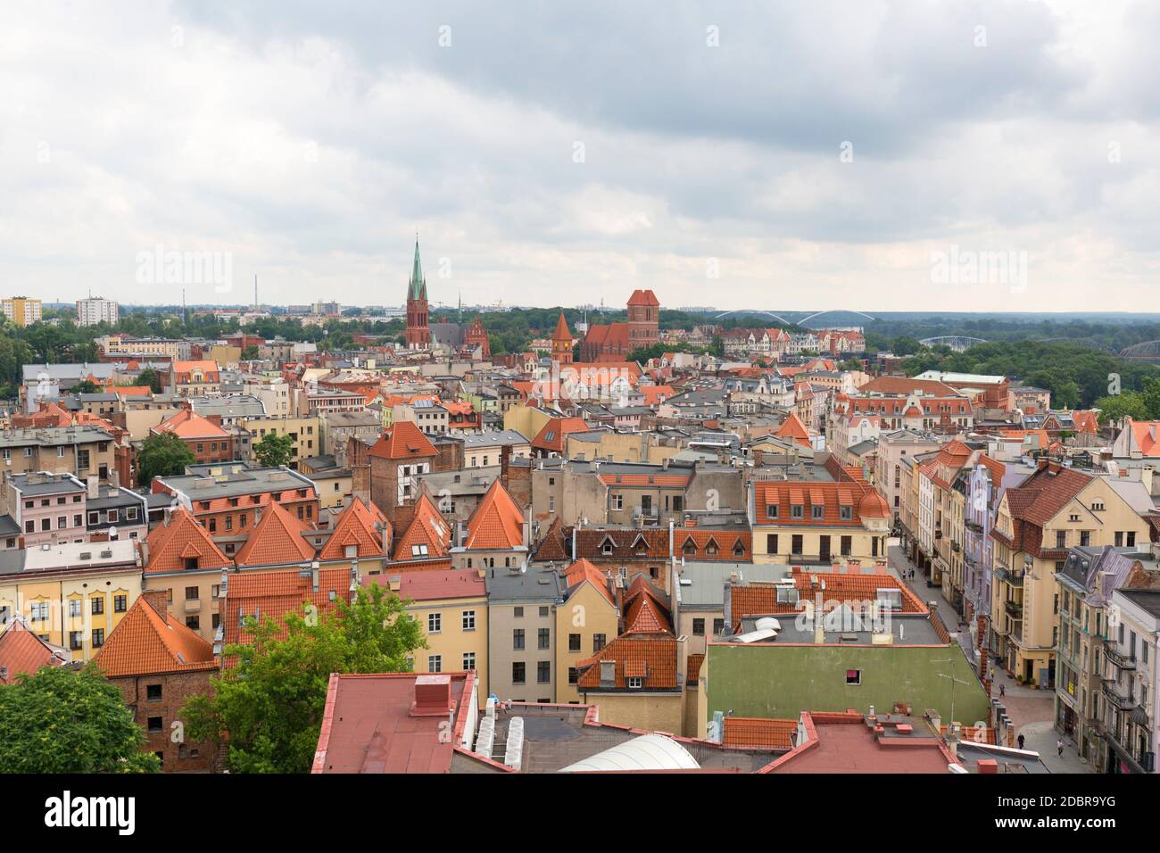 Torun, Poland - June 27, 2020: Aerial view on city from the top of Town ...