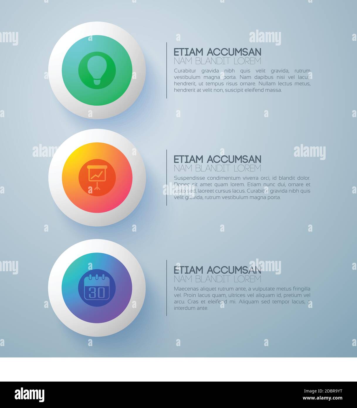 Business design concept with three futuristic round buttons and ...