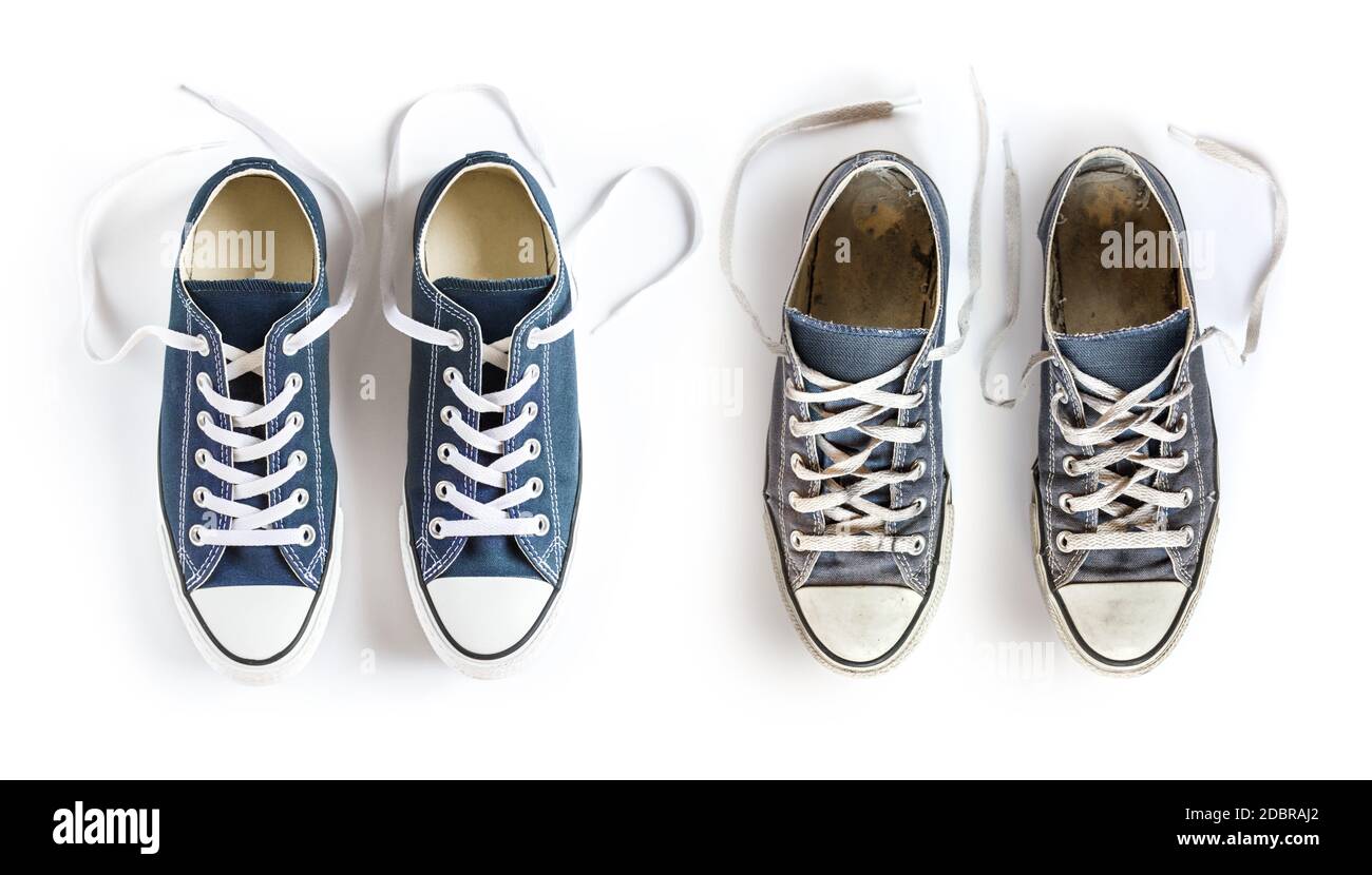 New and old blue generic sneakers isolated on white background Stock ...