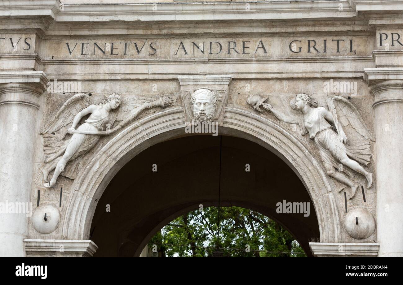 Clock tower building of medieval origins overlooking Piazza dei Signori ...