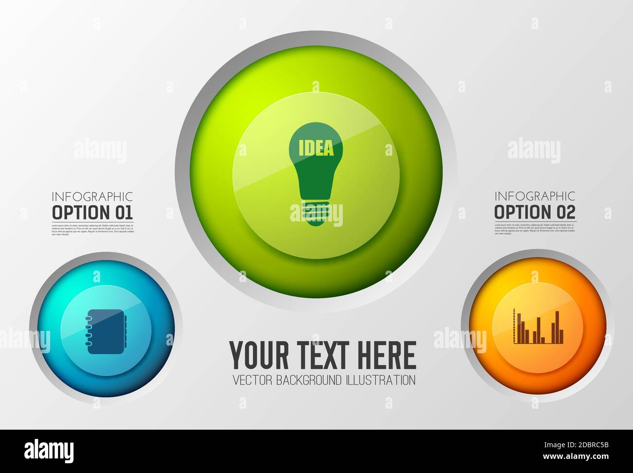 Business infographic template with colorful round buttons and icons on ...