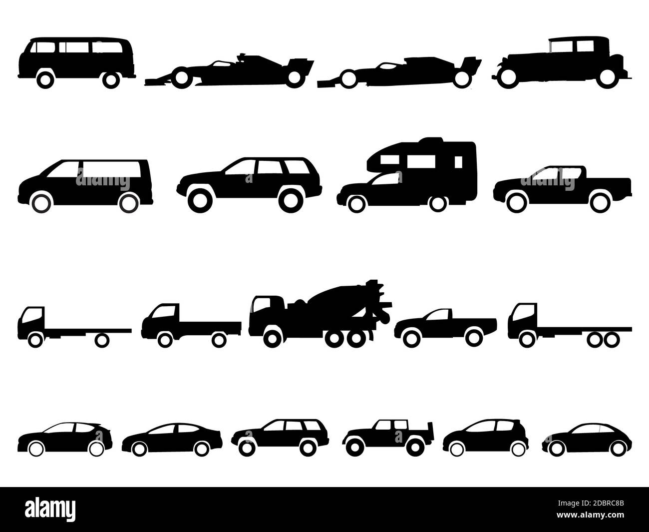 Cars collection icons set on white background, Vector Car Type and ...