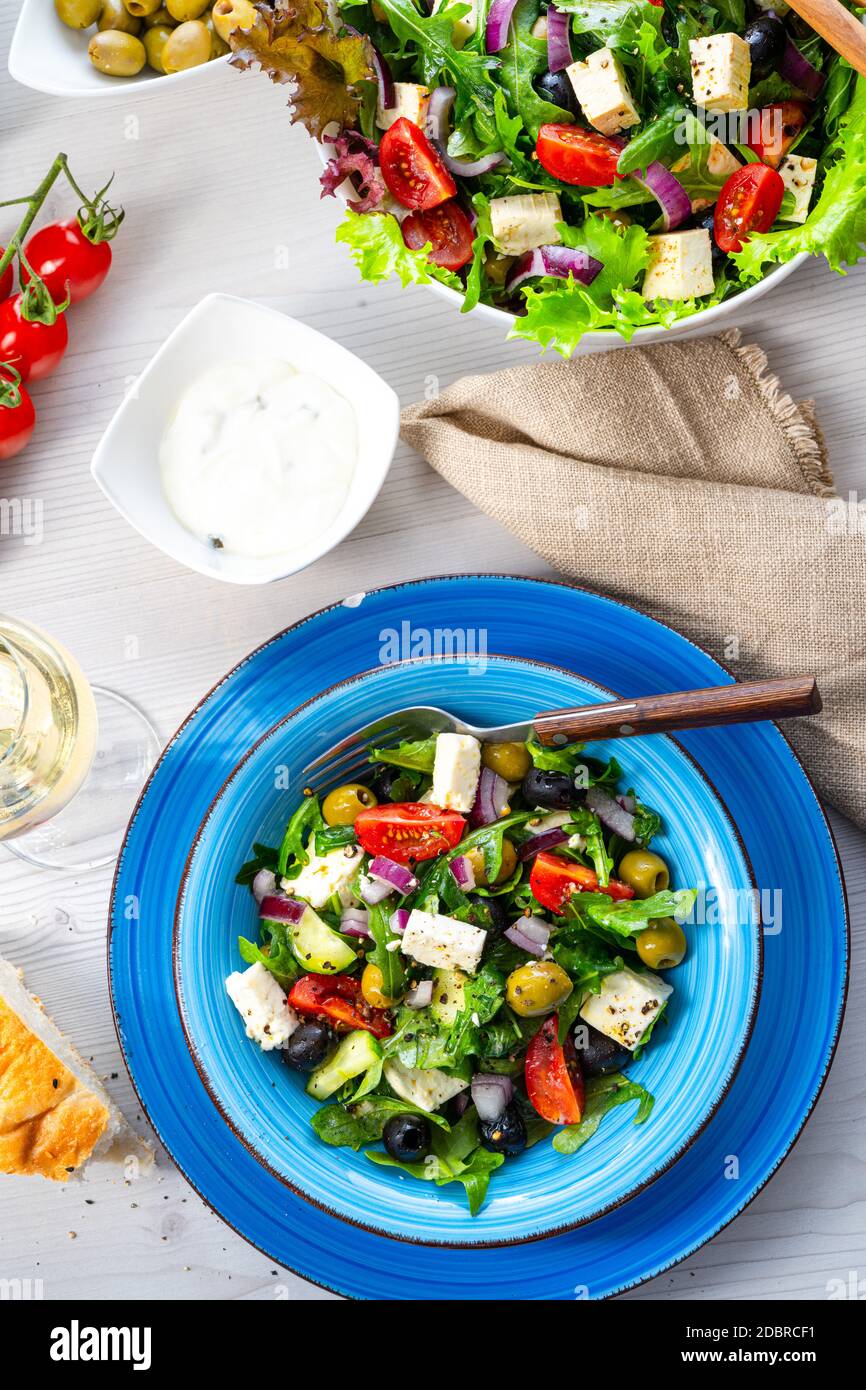 Rustic Greek salad with sheep's cheese Stock Photo - Alamy
