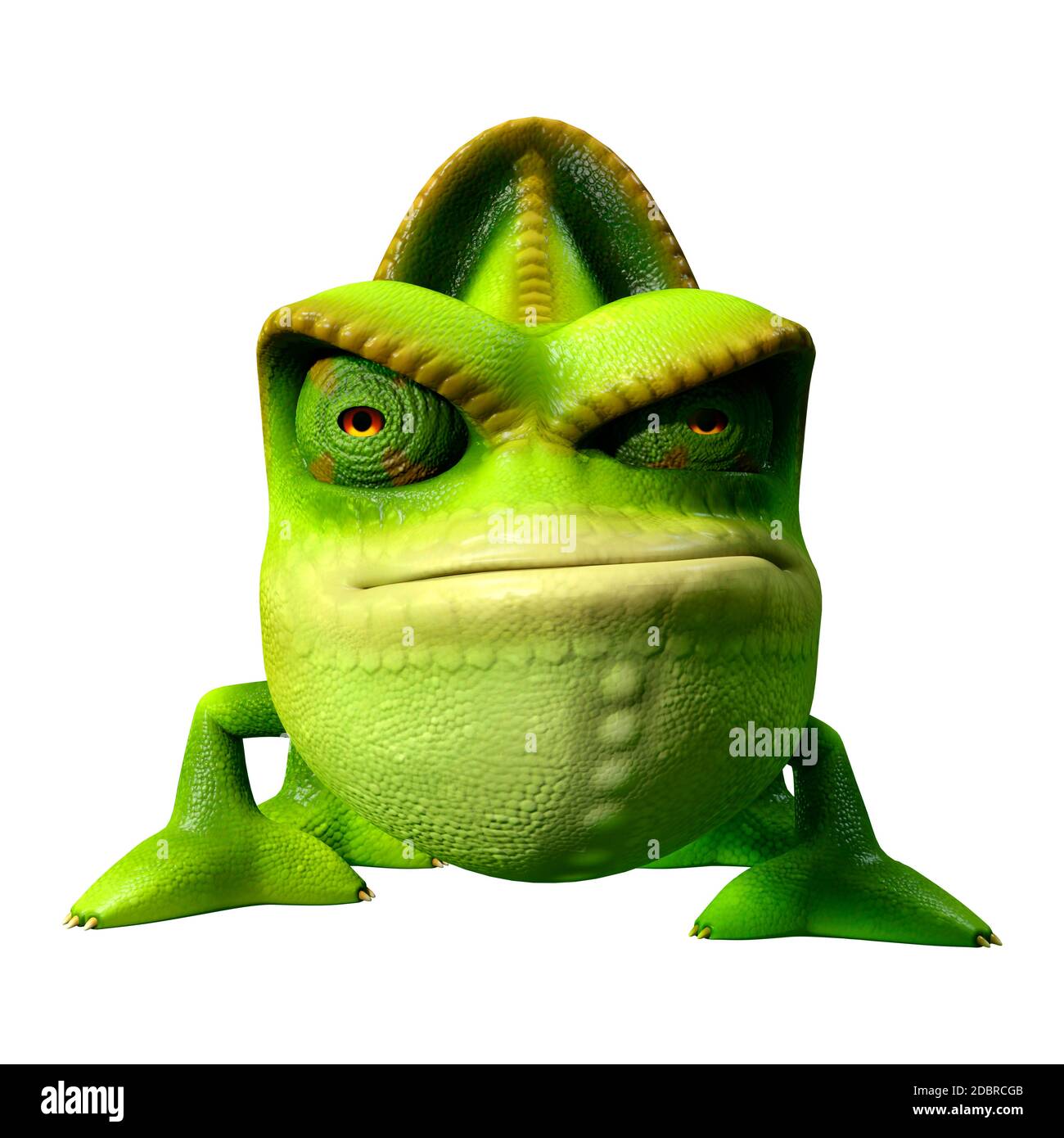 3D rendering of a green cartoon chameleon isolated on white background ...