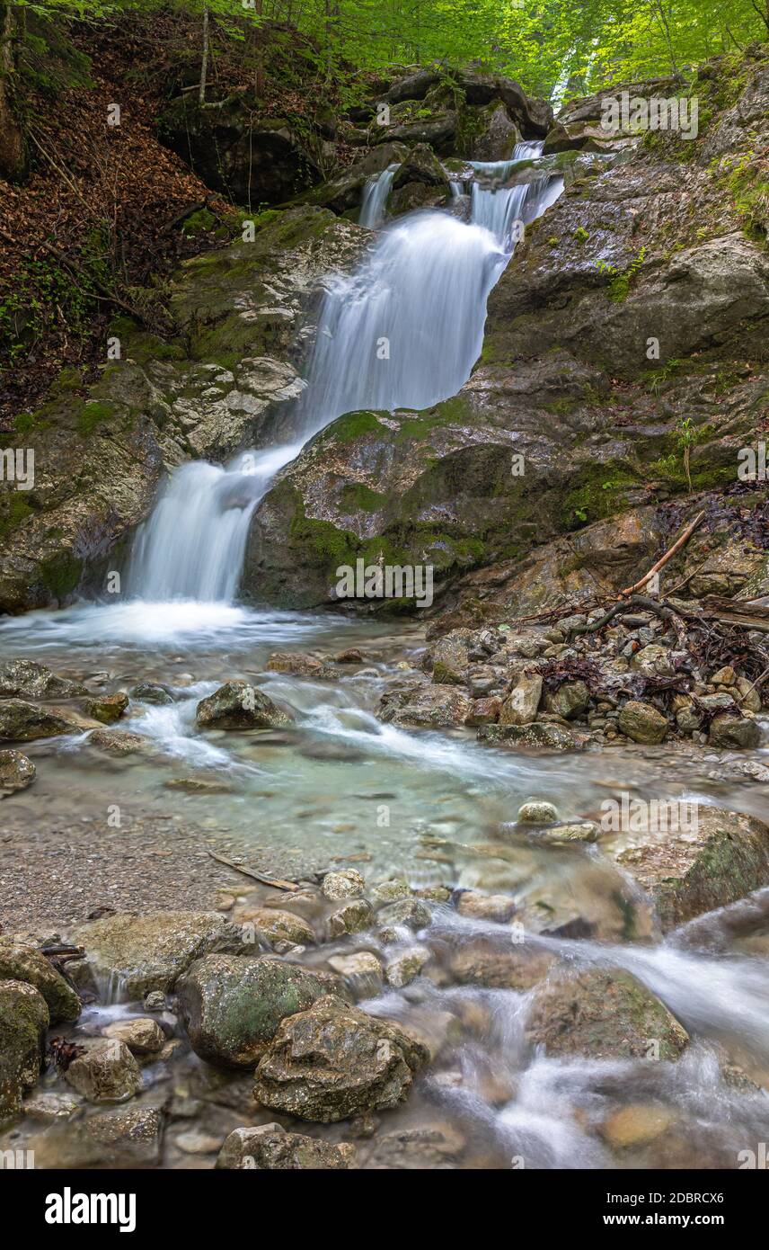 Kesselbach waterfall on Kesselberg mountain, near Kochel, Bavaria ...