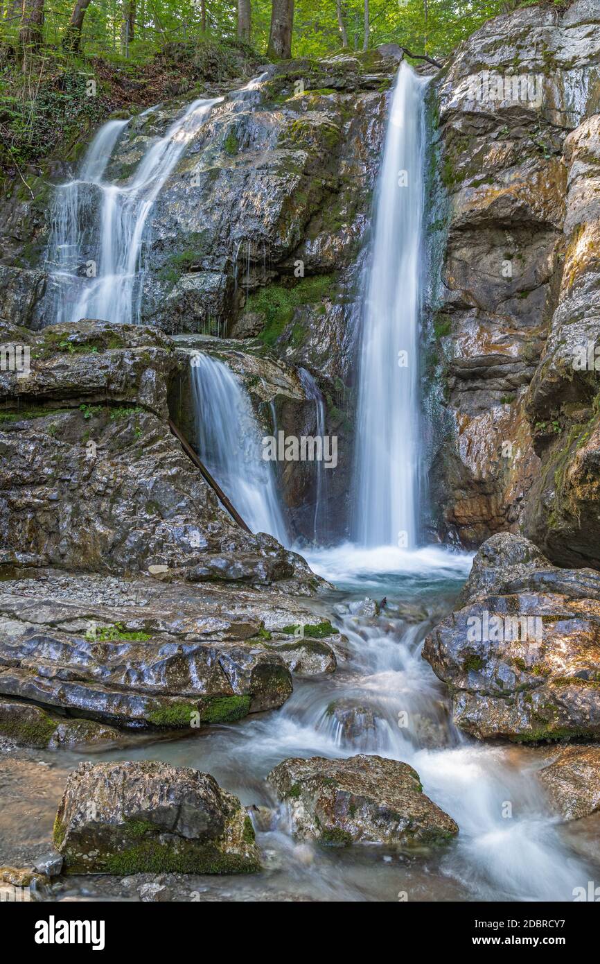 Kesselbach waterfall on Kesselberg mountain, near Kochel, Bavaria ...