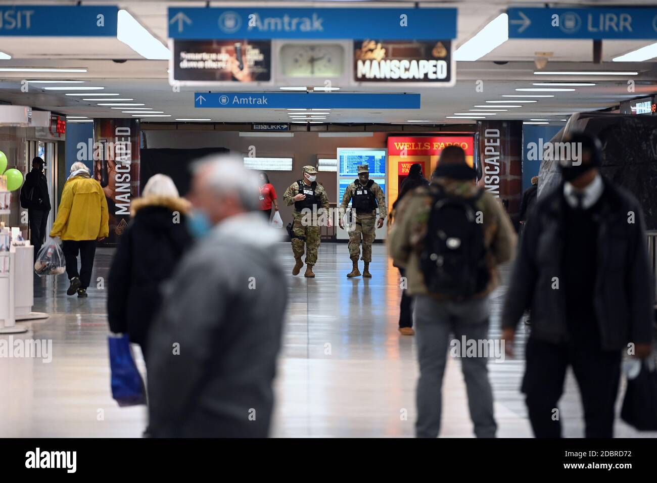 New York City, USA. 17th Nov, 2020. Two members of the Army National ...