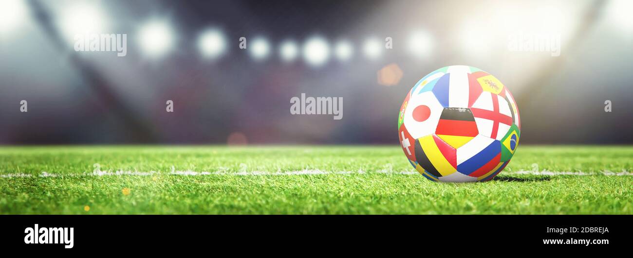 Football stadium, shiny lights, view from field. Soccer concept Stock ...