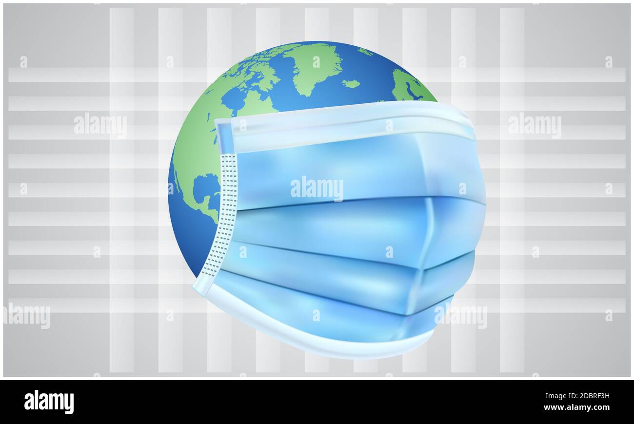 earth wearing protective face mask on abstract background Stock Photo ...