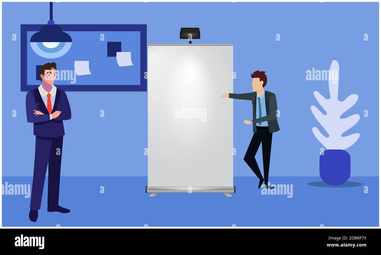 mock up illustration of roll up banner demonstration in an exhibition ...
