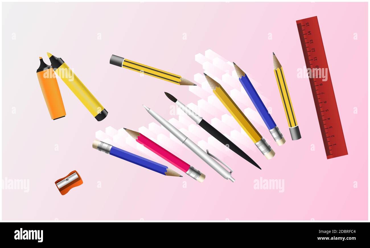 mock up illustration of school instruments on abstract background Stock ...