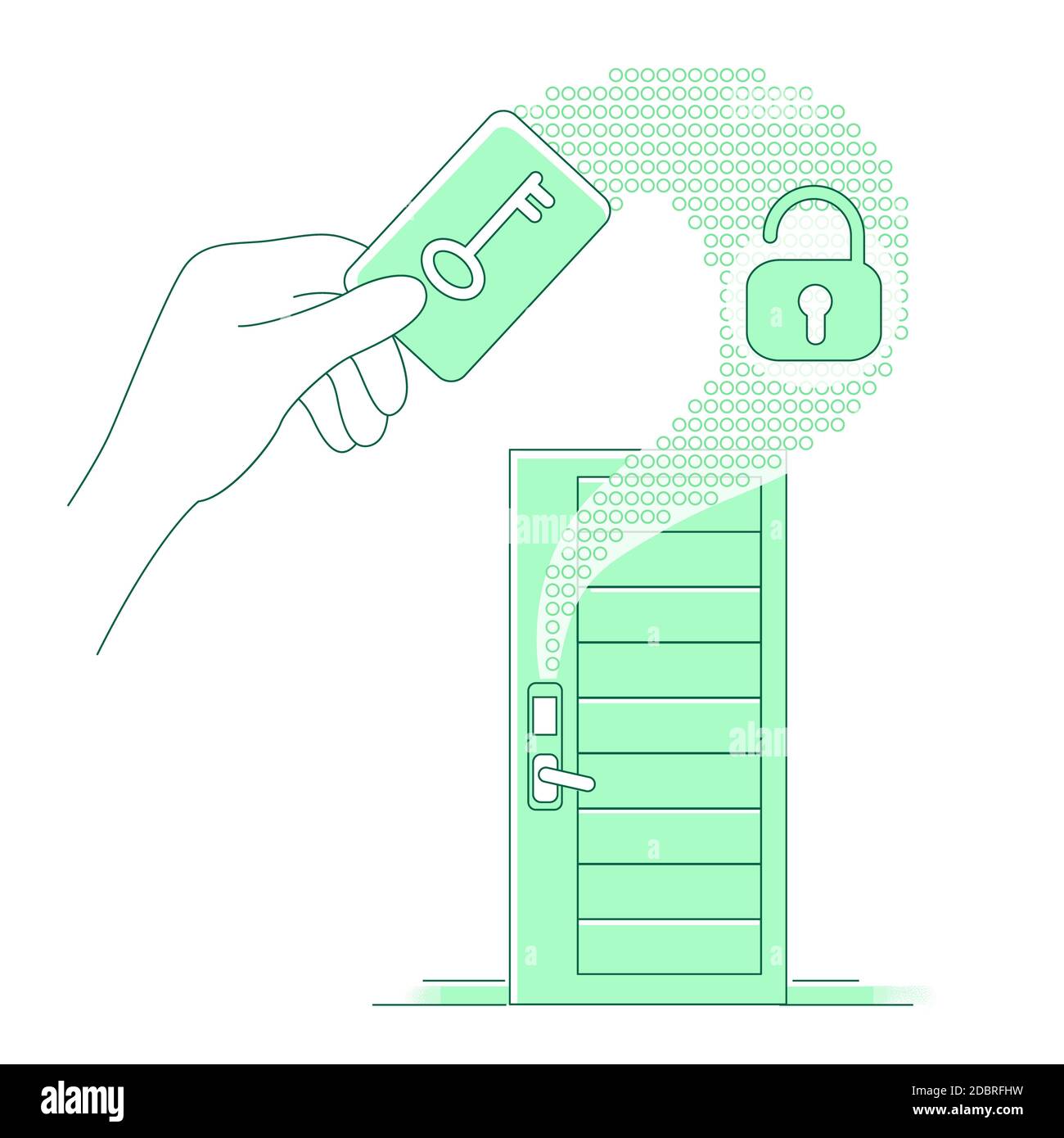 Plastic keycard and keyless lock thin line concept vector illustration ...