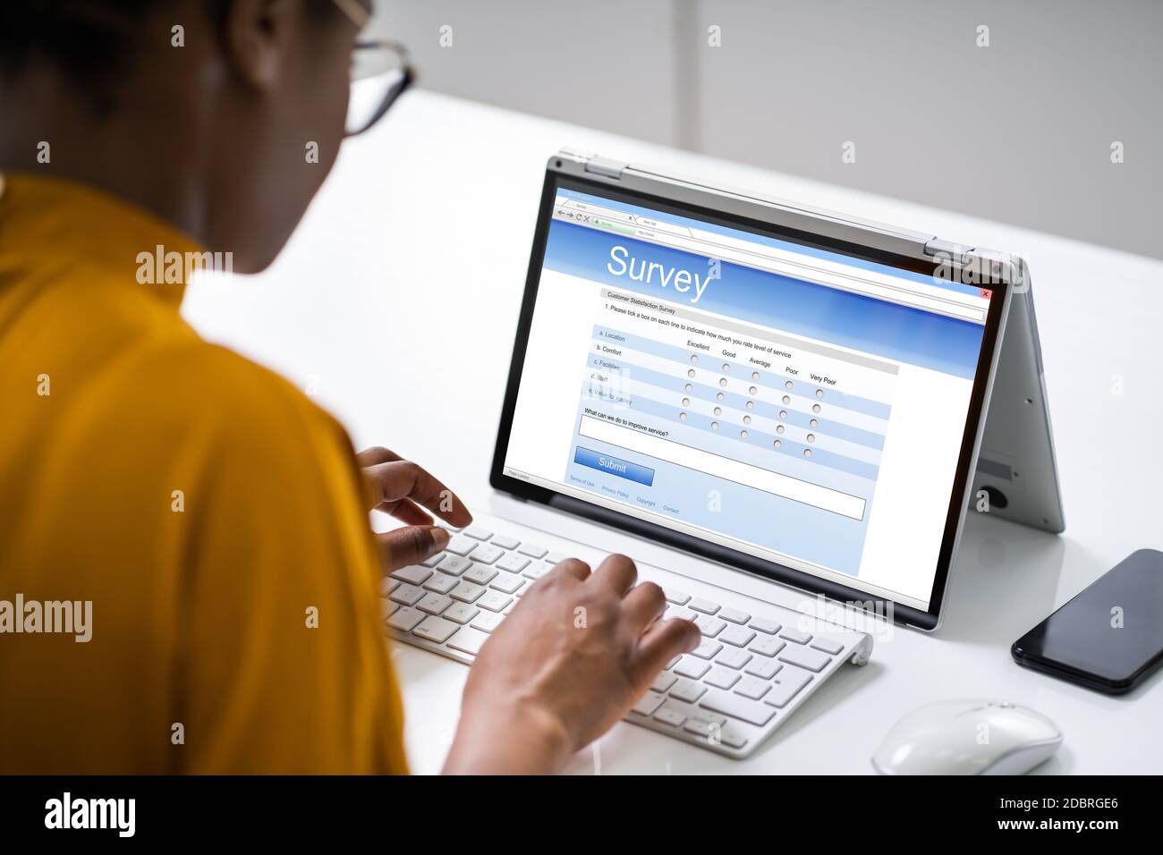 Market Researcher Tech. Survey On Laptop Screen Stock Photo - Alamy