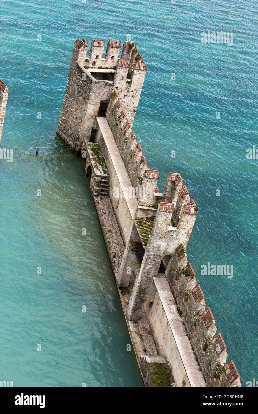 Backwater inside the Scaliger Castle - medieval port fortress, Sirmione ...