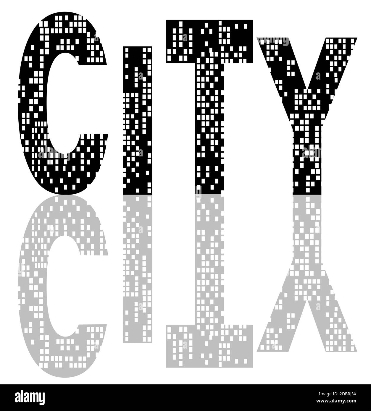 The word city spangled with illuminated windows isolated one white ...