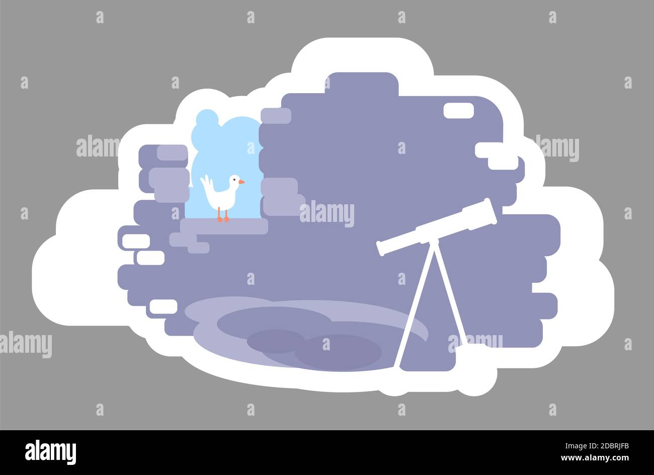 Astronomer tower 2D vector web banner, poster. Telescope inside for ...