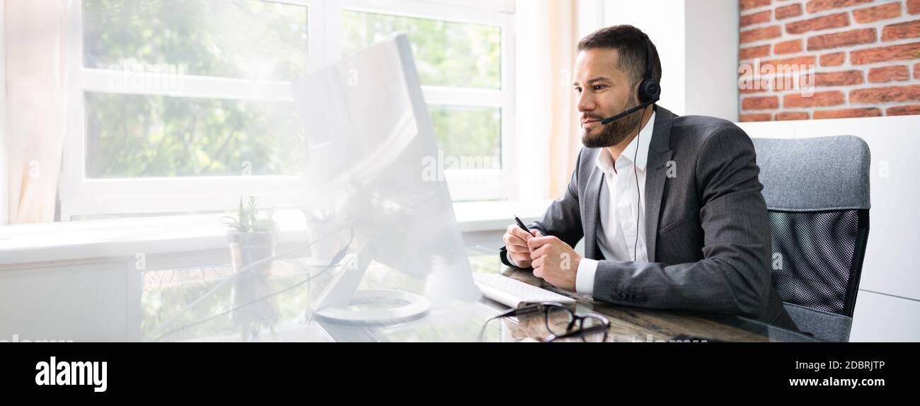 Customer Service Agent Man In Call Center Stock Photo - Alamy