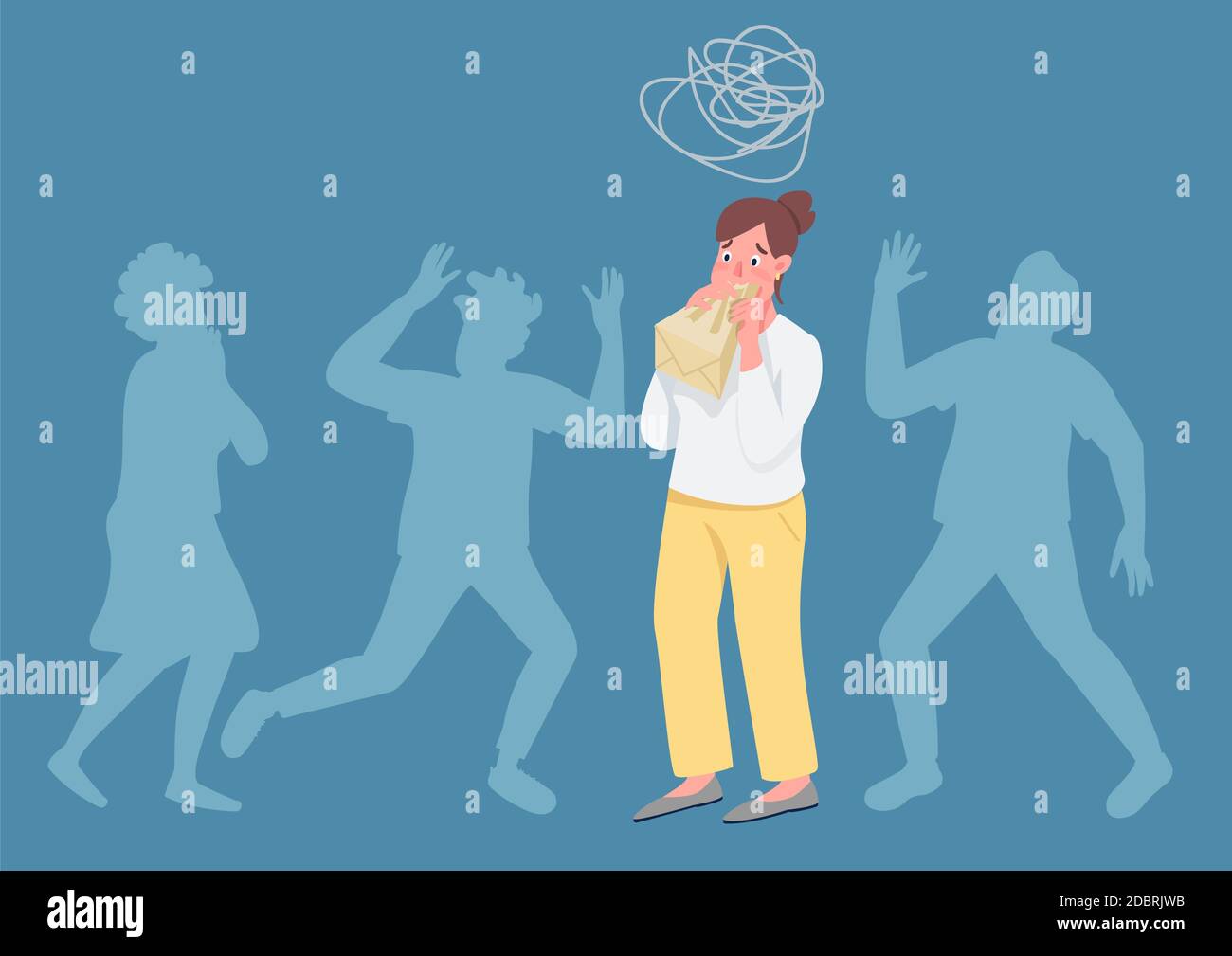 Hyperventilating woman flat concept vector illustration. Girl with ...