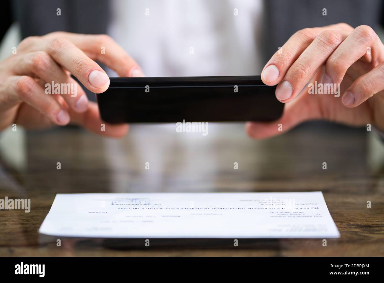 Scanning Remote Deposit Check Document Using Phone. Taking Photo Stock ...