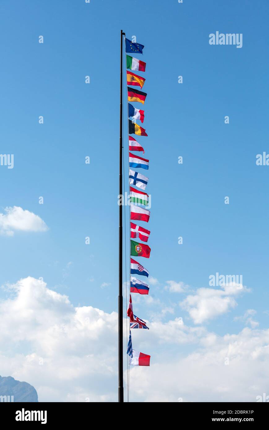 The National flags and the flag of the European Union flying in the ...