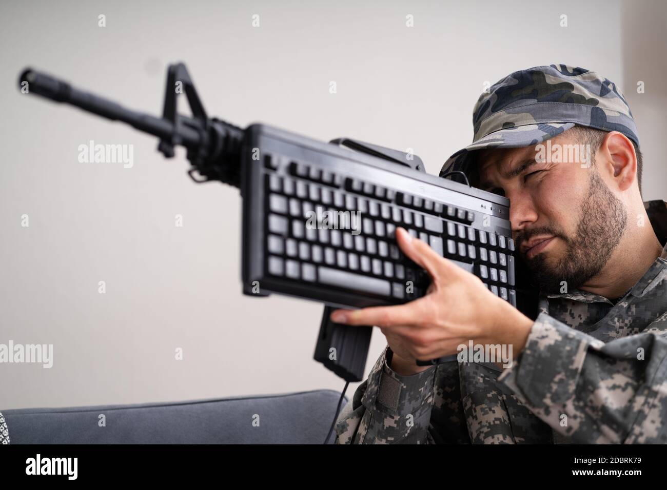 Social Cyber Warfare. Army Soldier Using Computer Keyboard Stock Photo ...
