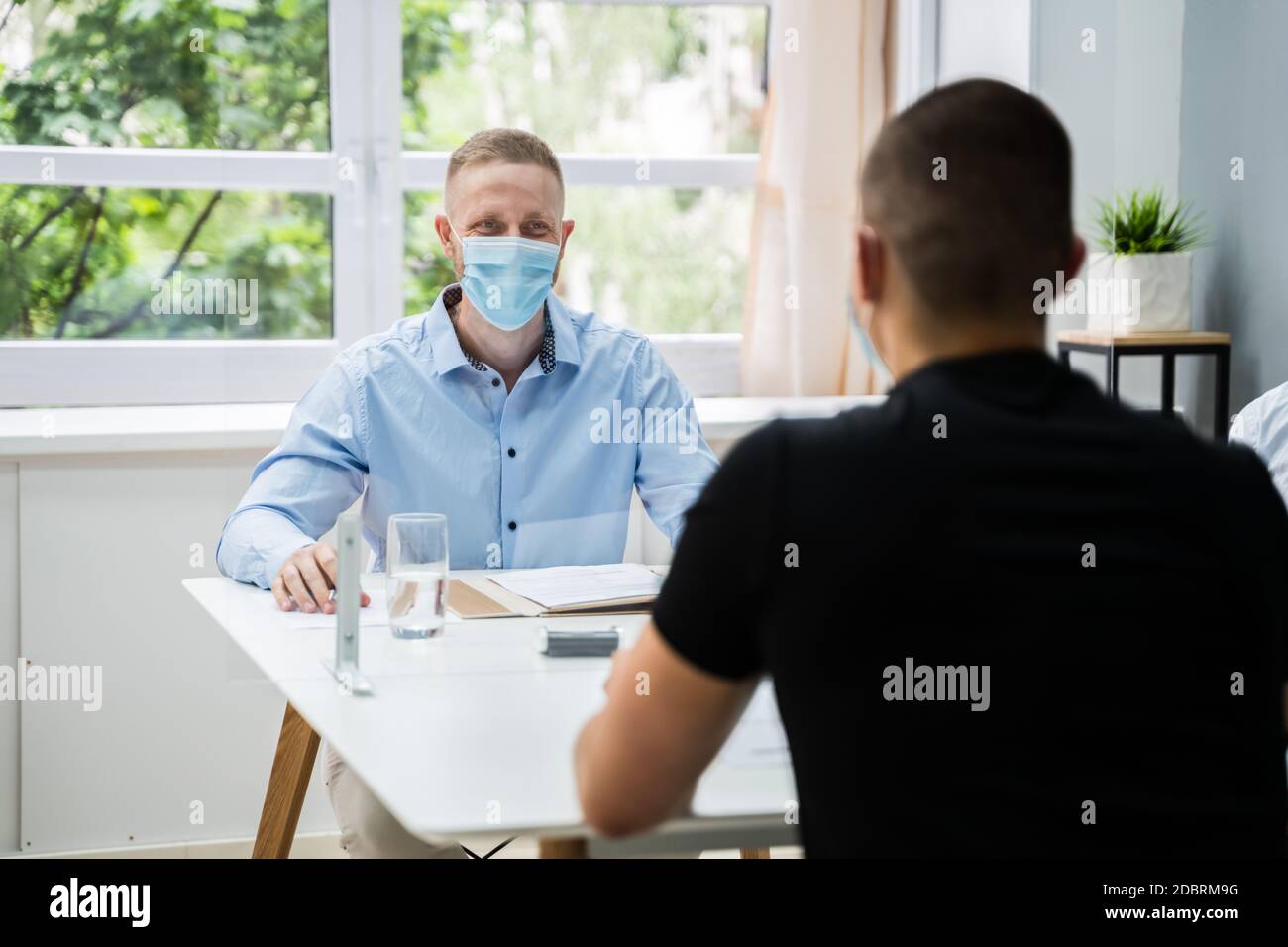 Job Interview Business Meeting At Law Office Wearing Face Mask Stock ...
